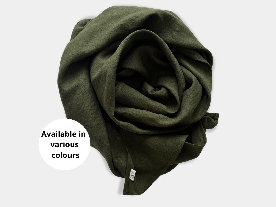 Forest Green Linen Scarf. Large Square Scarf Women and Men. Long and ...