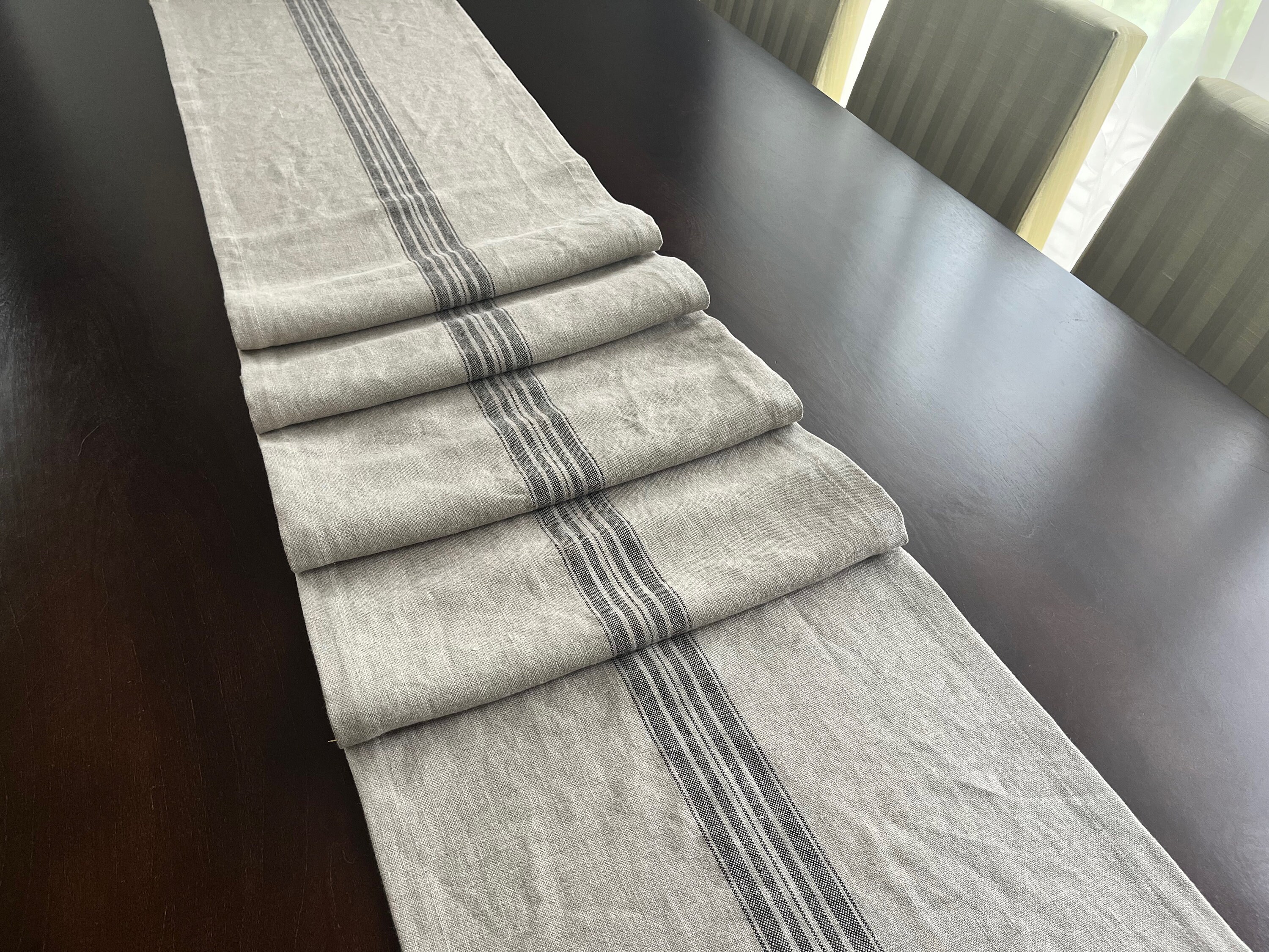 Natural Striped Linen Table Runner. Handmade Custom Table Runner ...