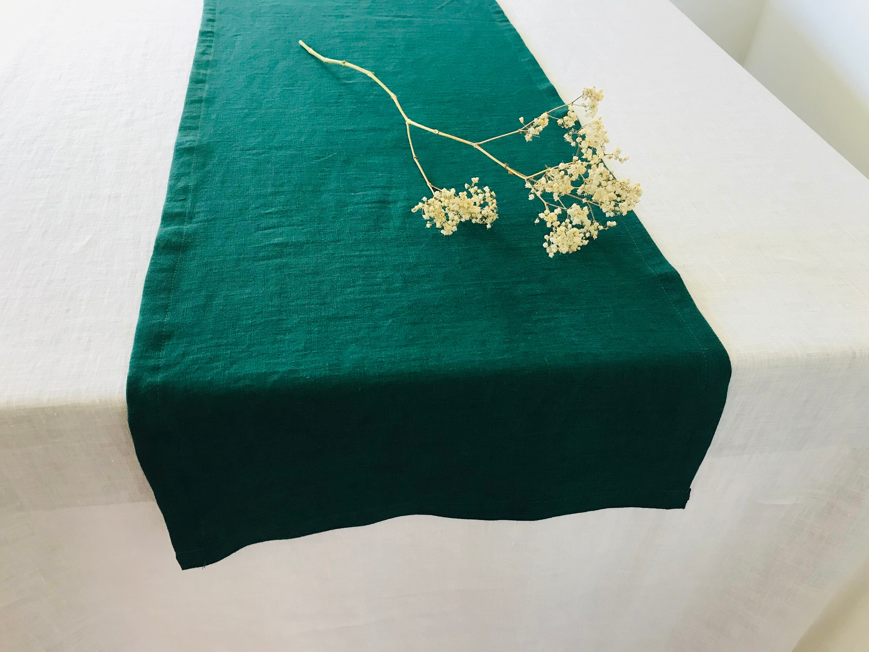 Dark Green Linen Table Runner. Green Table Runner. Dining - Etsy