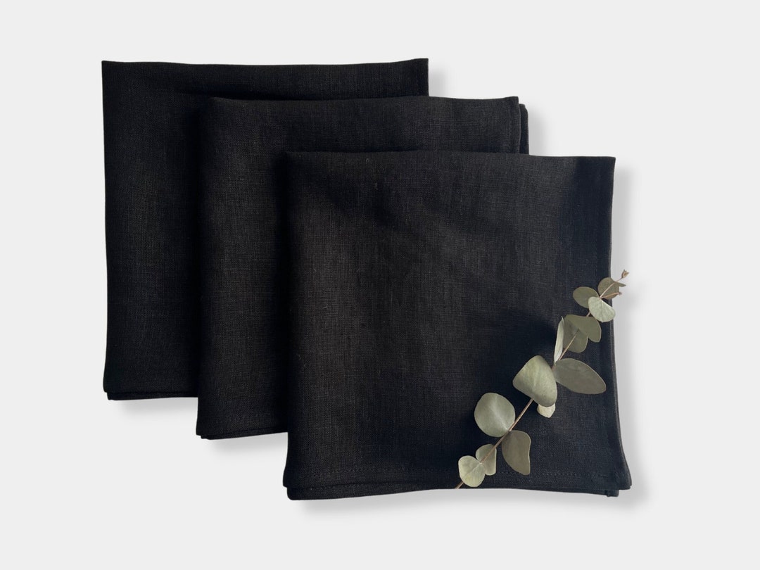 Black Cloth Napkins Set of 2 4 6 8 10 12. Black Linen Napkins 16 Inch ...