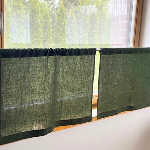 Forest Green Cafe Curtains. Kitchen Valance. Small Bathroom Curtains ...