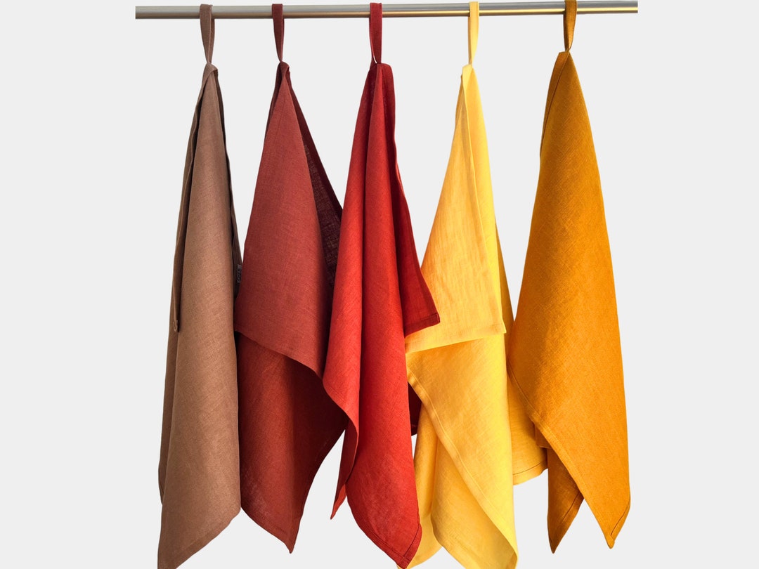 Mustard Yellow Kitchen Towels. Brown Linen Hand Towels. Terracotta ...