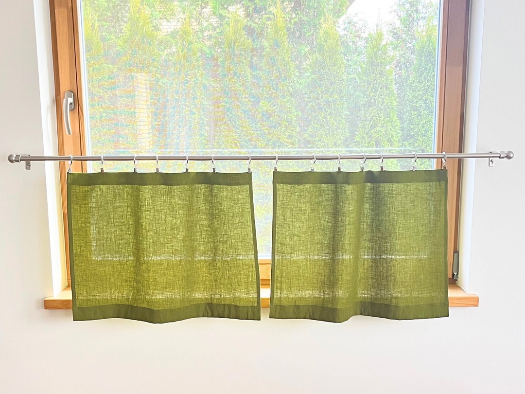 Moss Green Cafe Curtains. Kitchen Valance. Small Window Treatments ...
