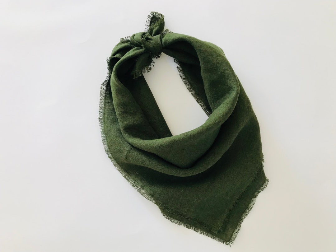 Linen Bandana in Forest Green for Men, Women, Kids. Natural Linen ...