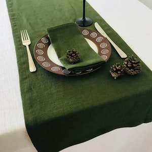 Dark Forest Green Linen Table Runner. Modern Table - Etsy