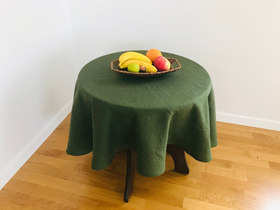 Forest Green Round Linen Tablecloth. Dark Green Circle Tablecloth ...
