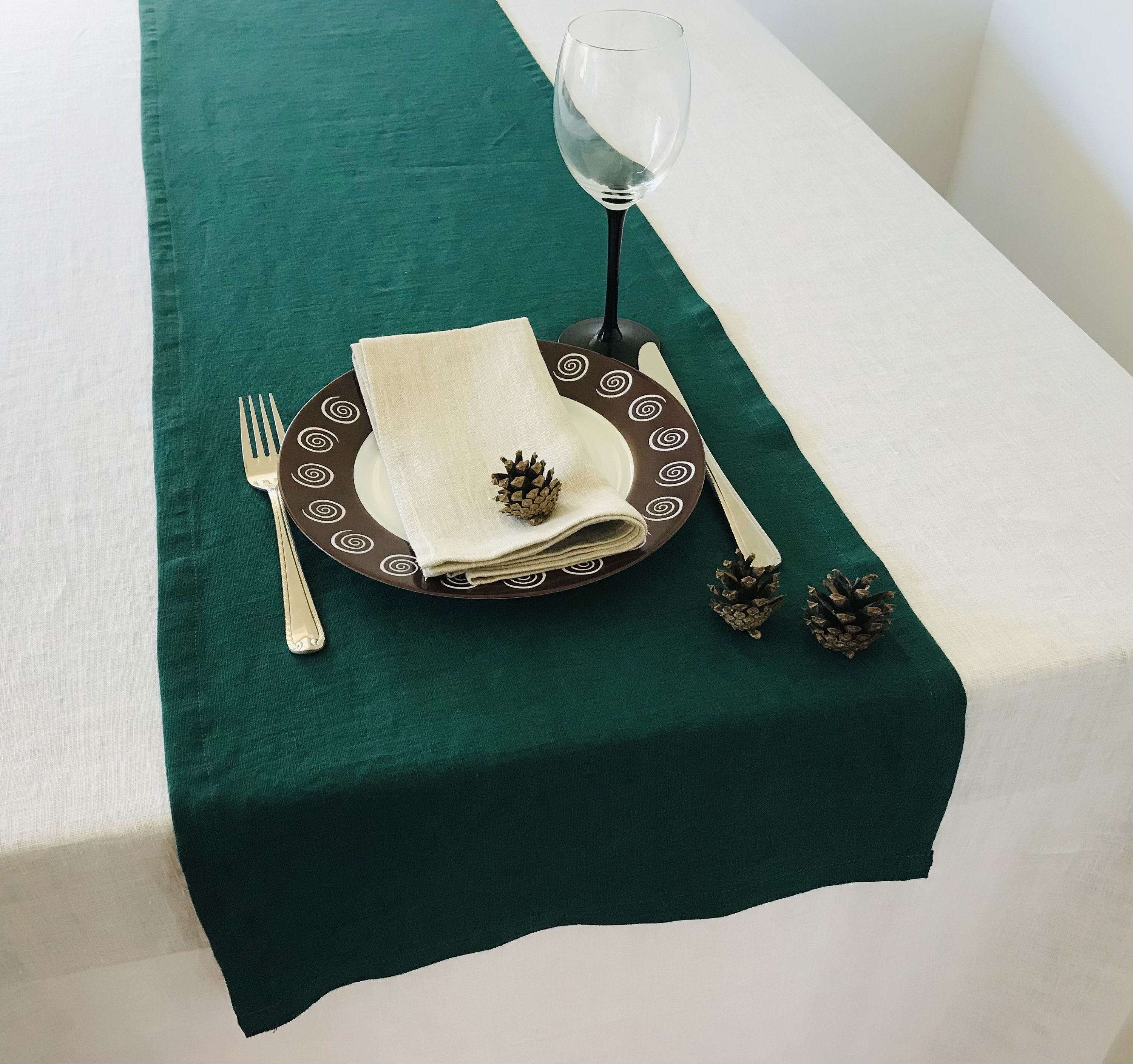 Dark Green Linen Table Runner. Green Table Runner. Dining - Etsy