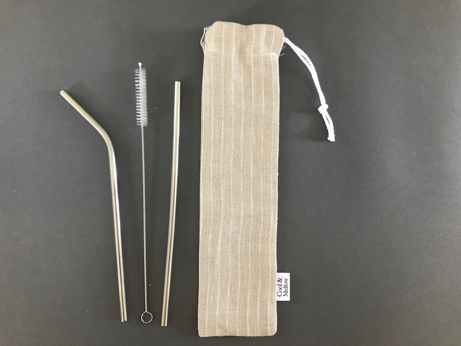 Linen straw pouch with metal straws. Reusable straw case for | Etsy