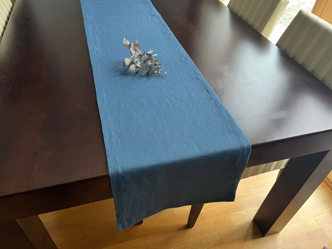 Long Blue Linen Table Runner. Steel Blue Farmhouse Table Runner for ...
