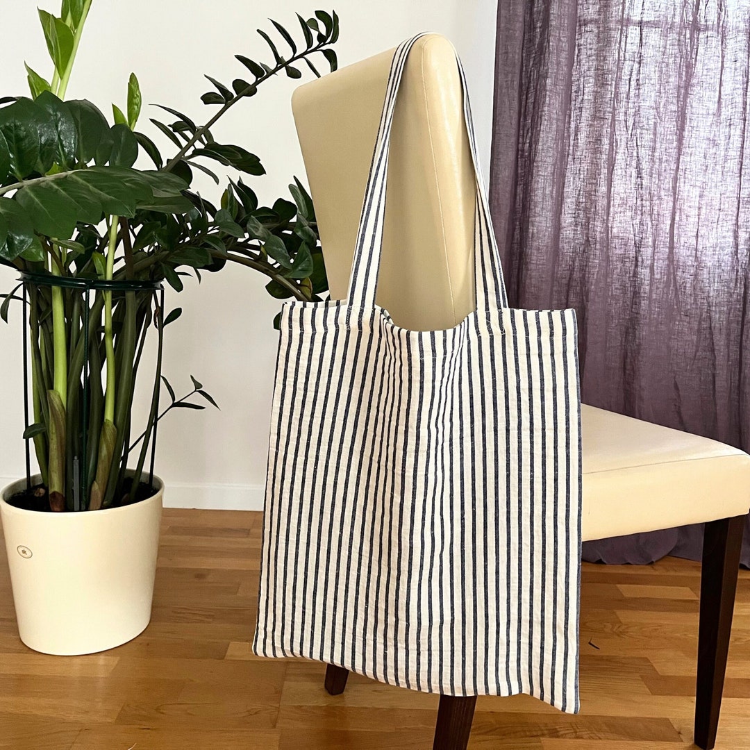 Linen Tote Bag. Striped Linen Bag. Linen Shopping Bag. Linen Shoulder ...