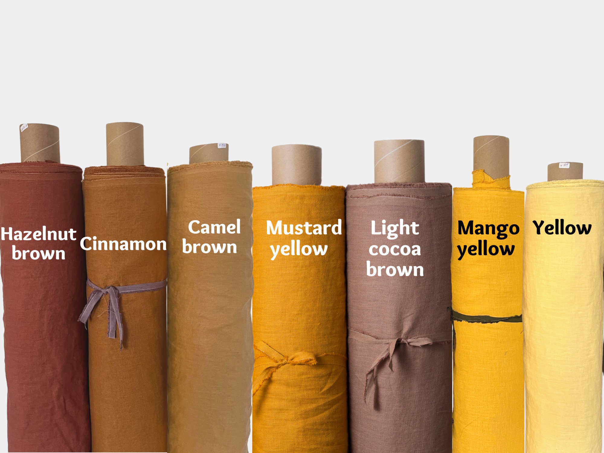 Brown Linen Fabric by the Yard or Meter. Mustard Yellow, Camel ...