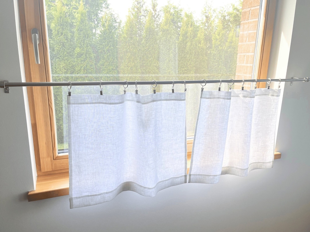 Cafe Curtains. Linen Cafe Curtains. White Kitchen Curtains. White Linen ...