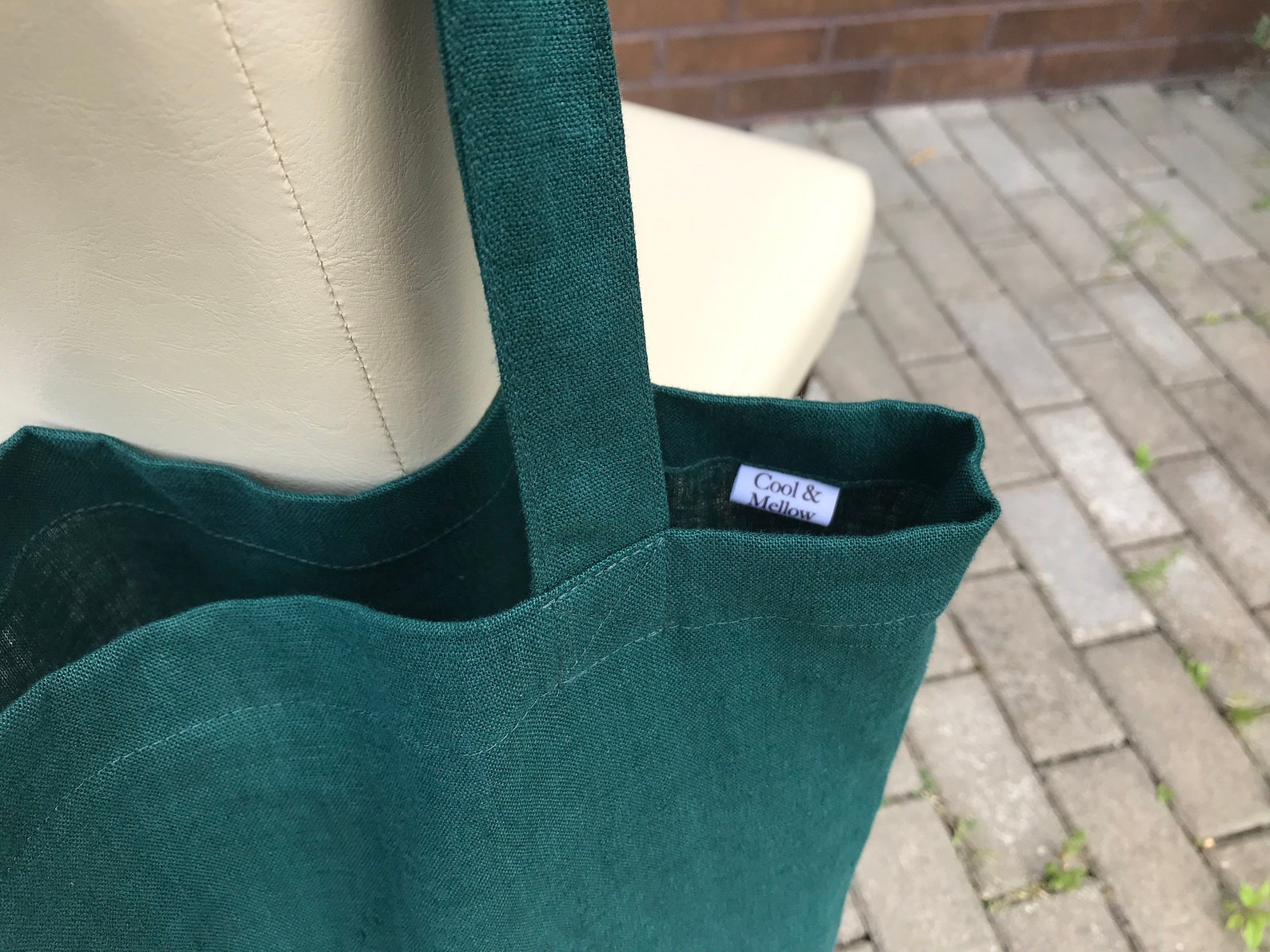 Dark Green Linen Tote Bag. Solid Green Canvas Tote Bag for Women and ...