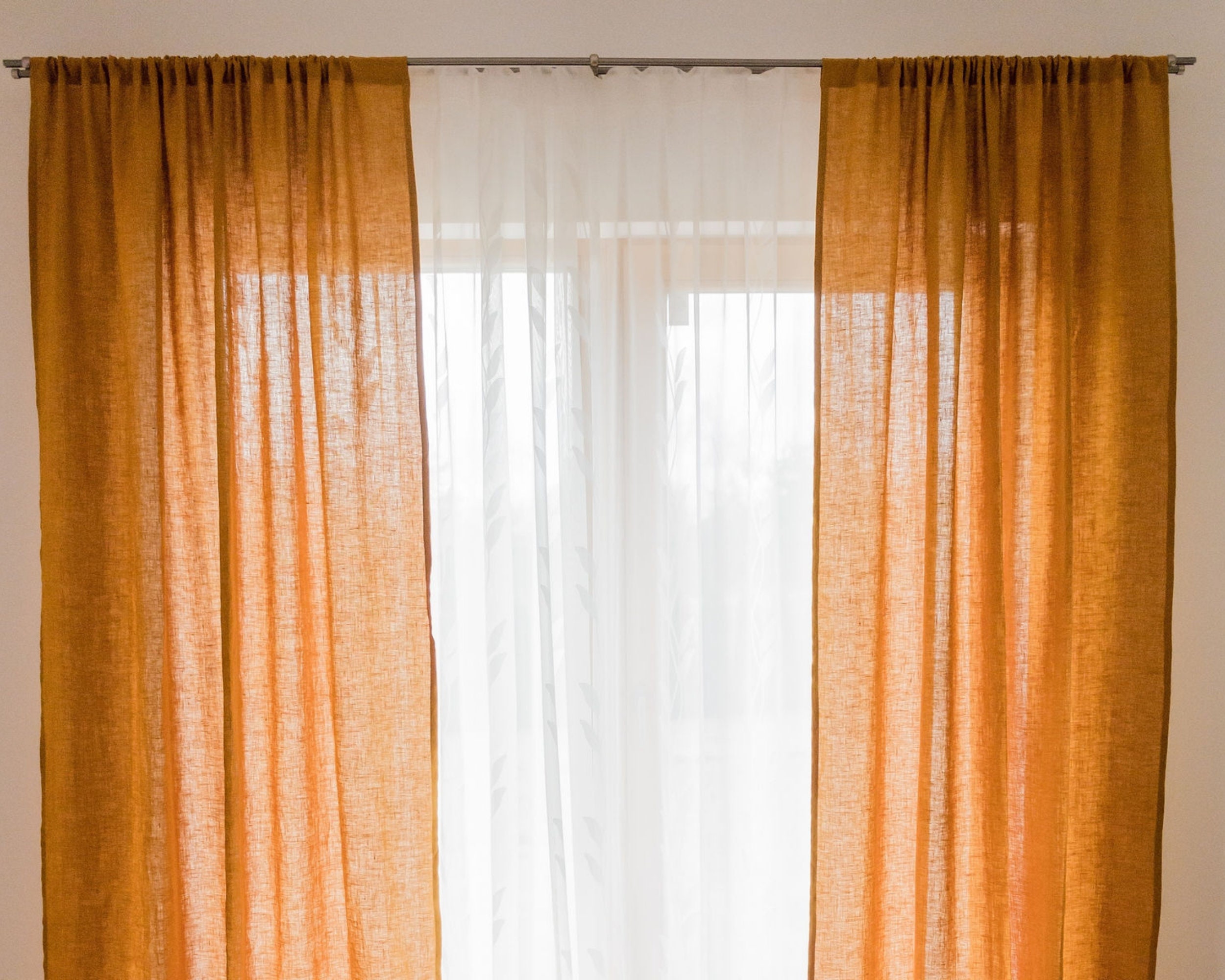 Mustard Yellow Linen Curtains for Bedroom or Living Room. Window ...