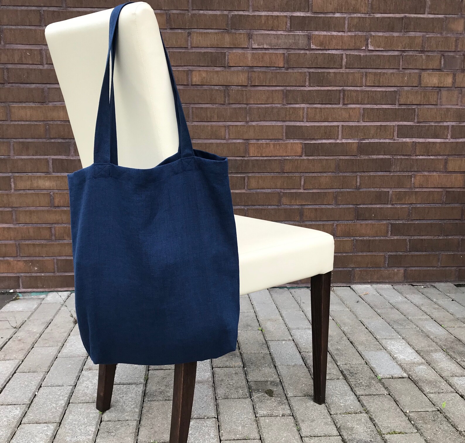 Dark Blue Linen Tote Bag. Plain Blue Canvas Tote Bag for Women - Etsy