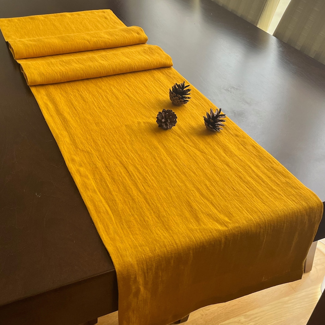 Mustard Yellow Linen Table Runner. Modern Table Centerpiece. Rustic ...