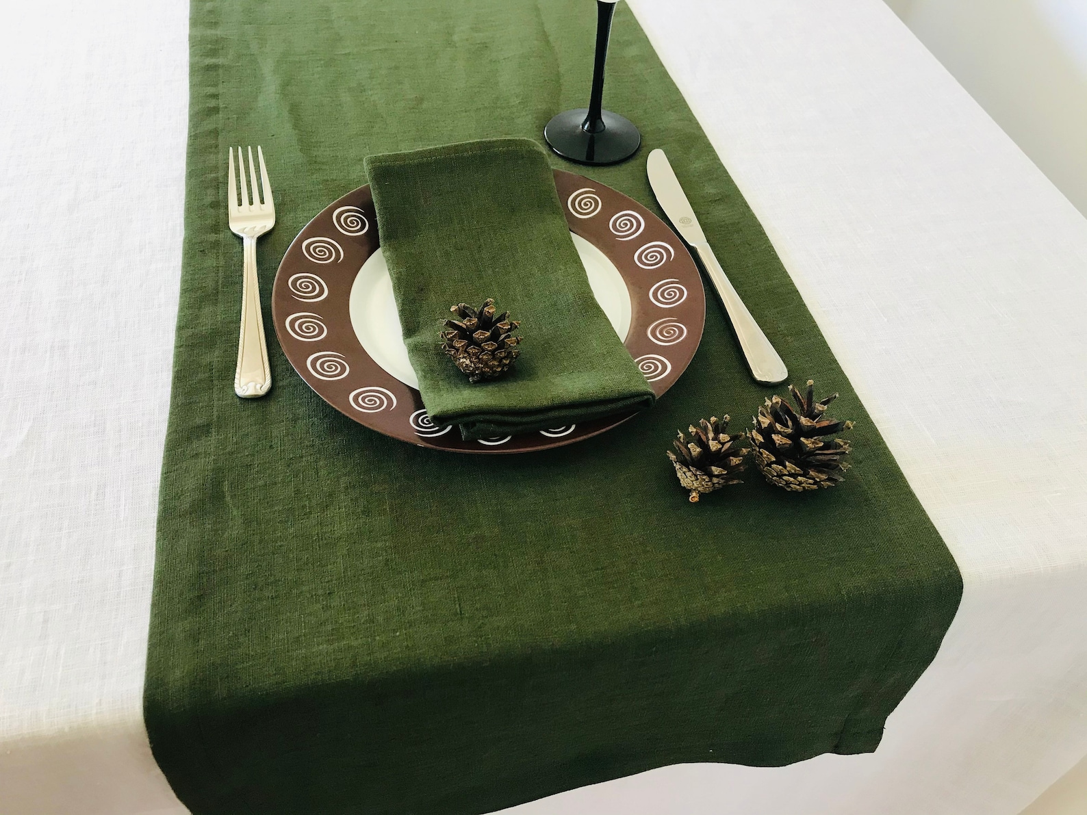 Dark Forest Green Linen Table Runner. Modern Table - Etsy