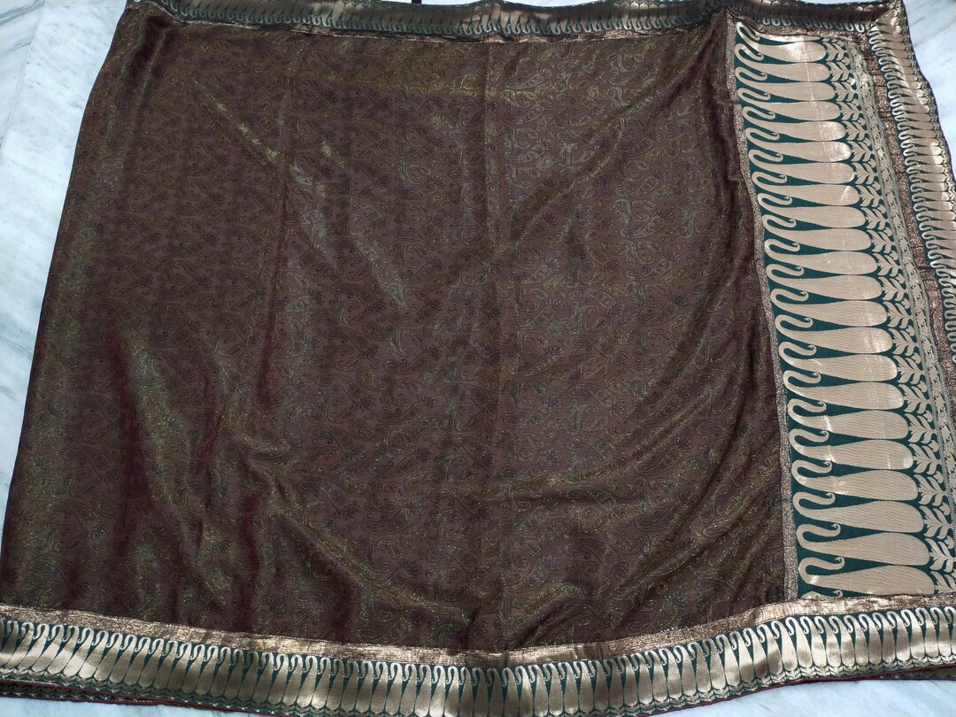 Vintage Sari /brown Color Indian Sarees Printed 6 Yard Craft Fabric ...