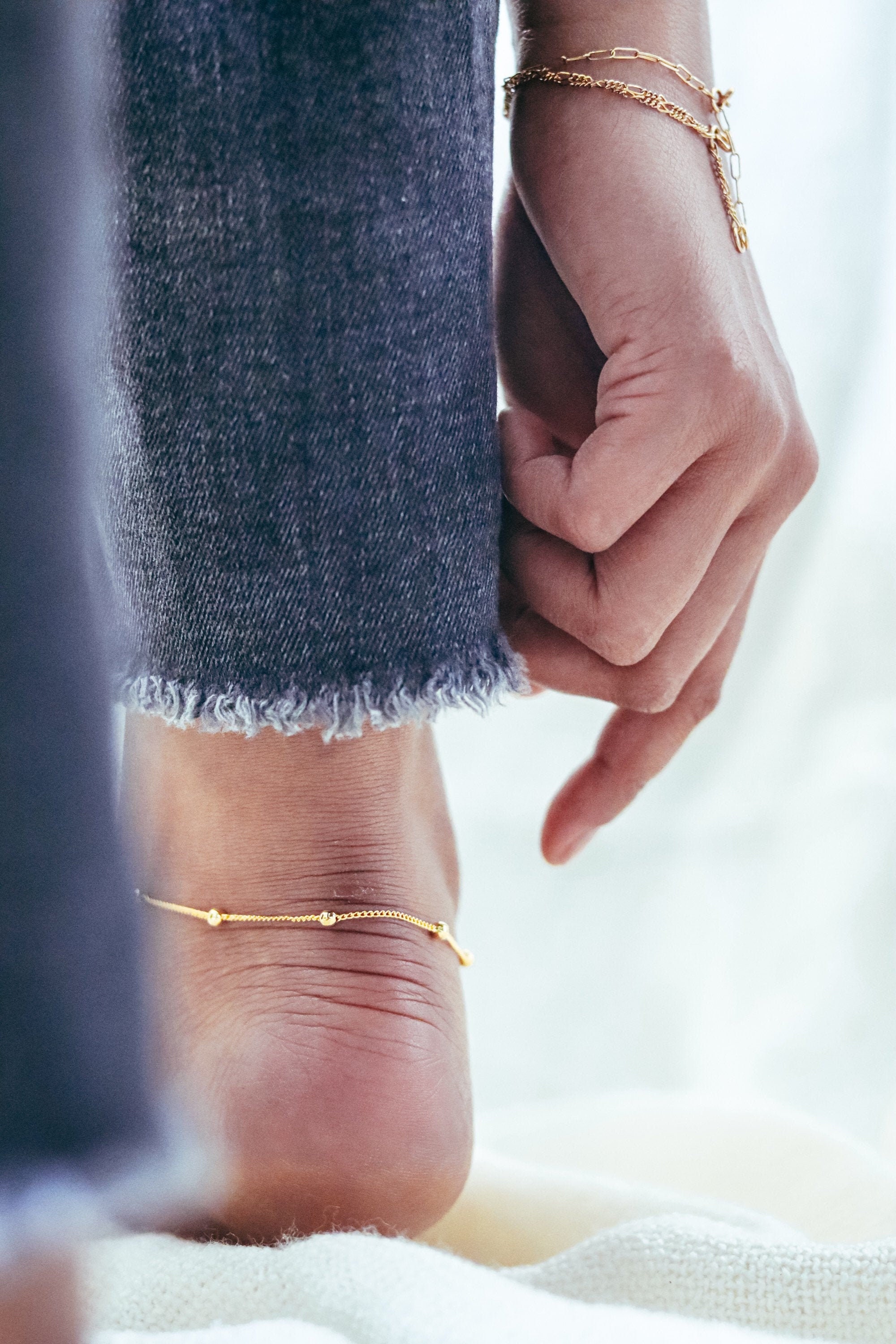 Satellite Anklet Handmade Gold Anklet, Minimal Ball Chain Anklet ...