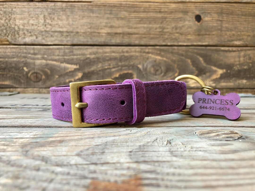 Purple Dog Collar, Leather Dog Collar, Personalized Dog Collar ...