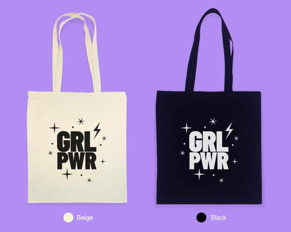 Girl Power Tote Bag / Grl Pwr / Long Handles / Feminist / - Etsy