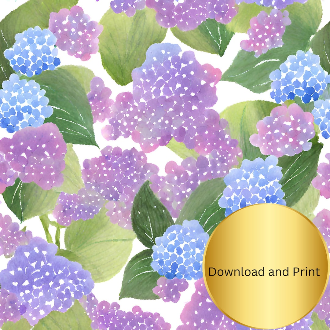 Floral Watercolor Blue and Purple Hydrangea Digital Paper, Wallpaper ...