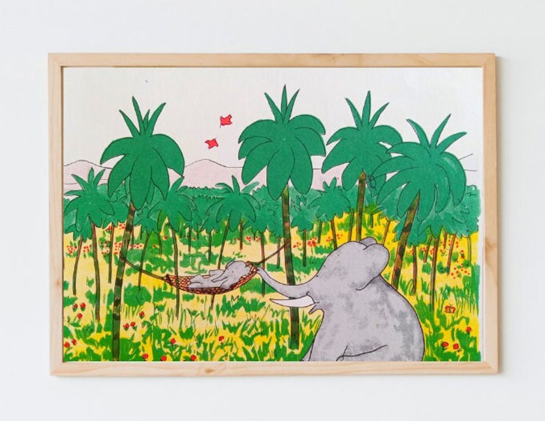Printable Babar the Elephant Print - Baby Babar in a Hammock ...