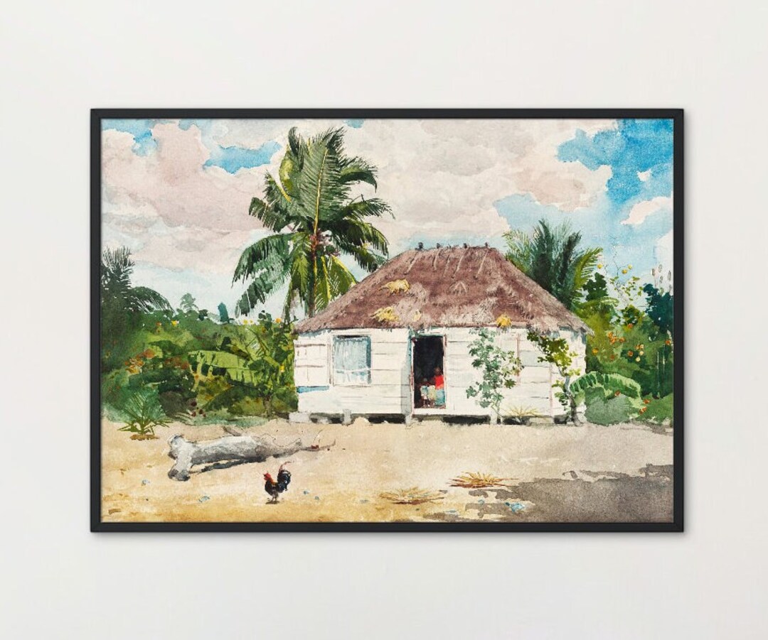 Printable Caribbean Wood House With Coconut Trees | Tropical Wooden ...