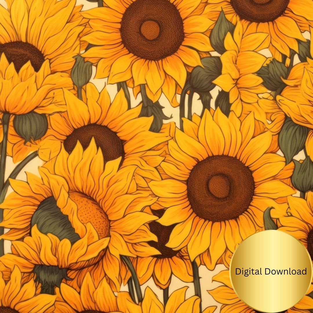 Large Yellow Sunflowers Digital Paper, Wallpaper, Wrapping Paper ...