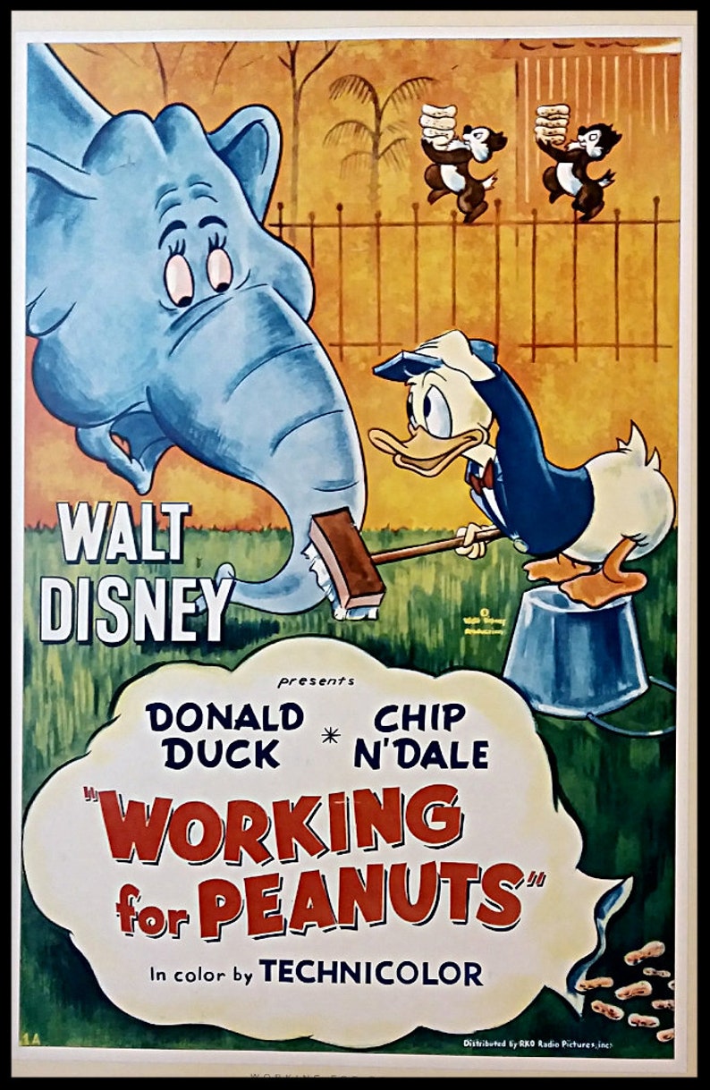 Vintage Disney Print Donald Duck Working for Peanuts | Etsy