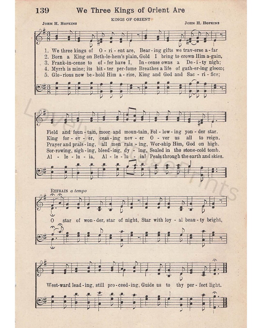 We Three Kings of Orient Are Printable Vintage Christmas Hymnal Page ...