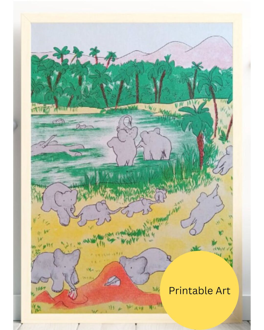 Printable Babar the Elephant Print - Baby Babar Playing in the Sand ...