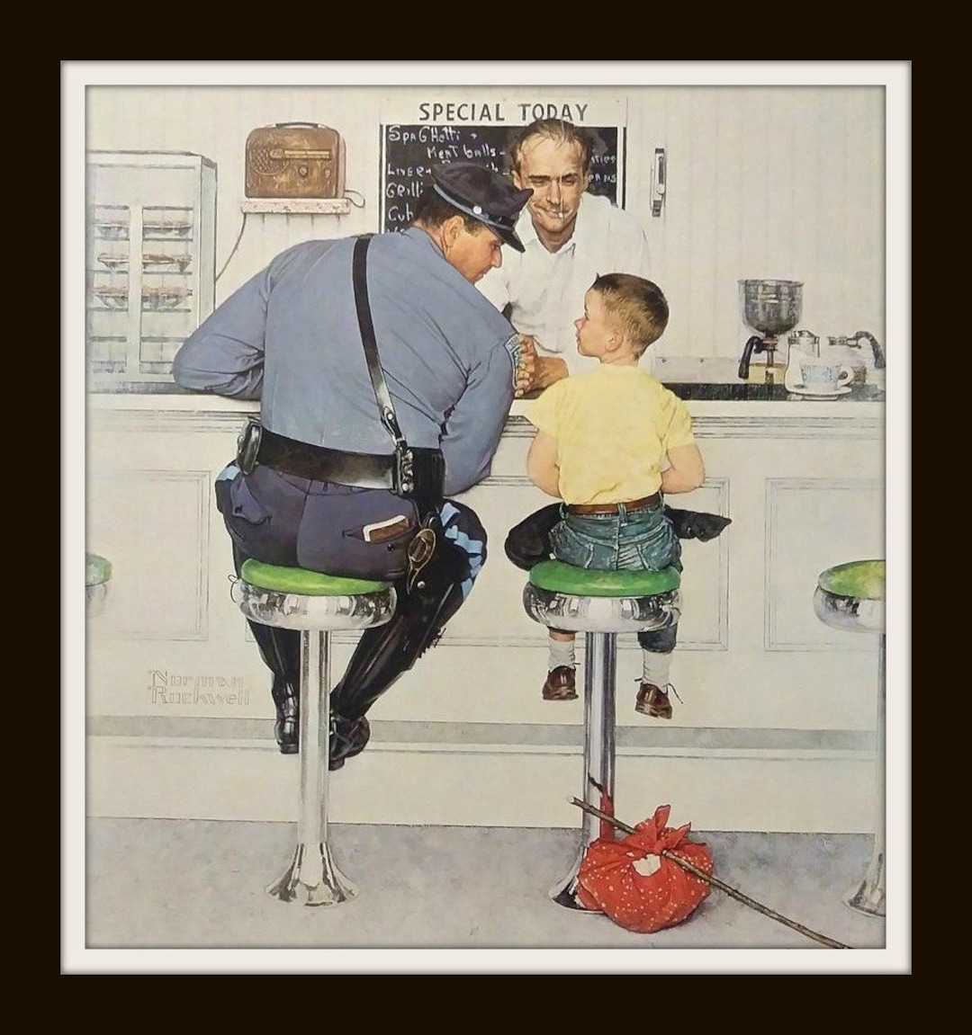 Boy With Nice Policeman Norman Rockwell Print runaway 15.75 X 11.25 ...