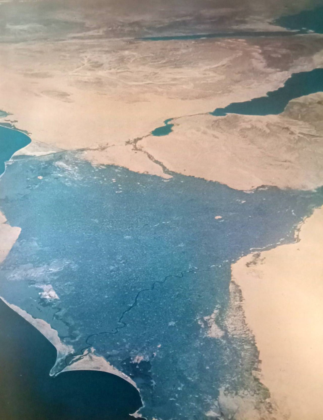 Space Photograph of the Blue-green Nile Delta, the Sinai Peninsula ...
