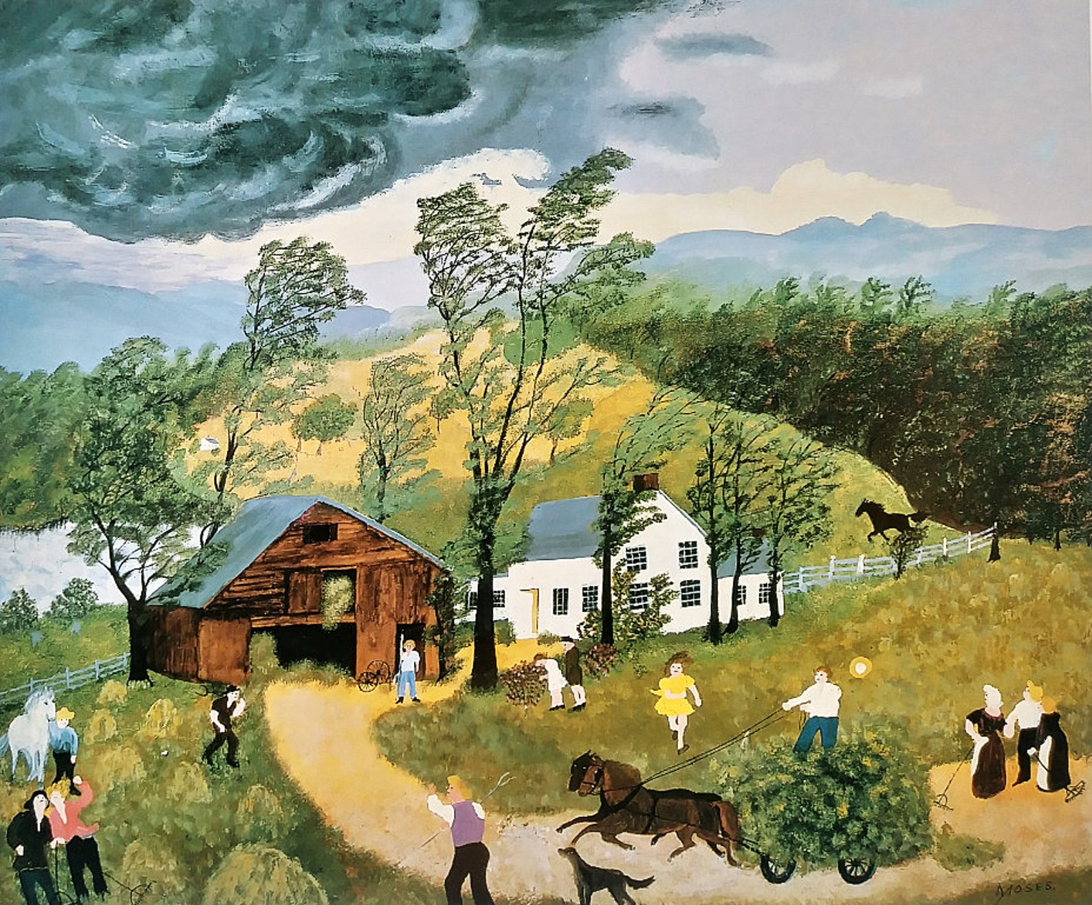 Grandma Moses Folk Art Print the Thunderstorm - Etsy