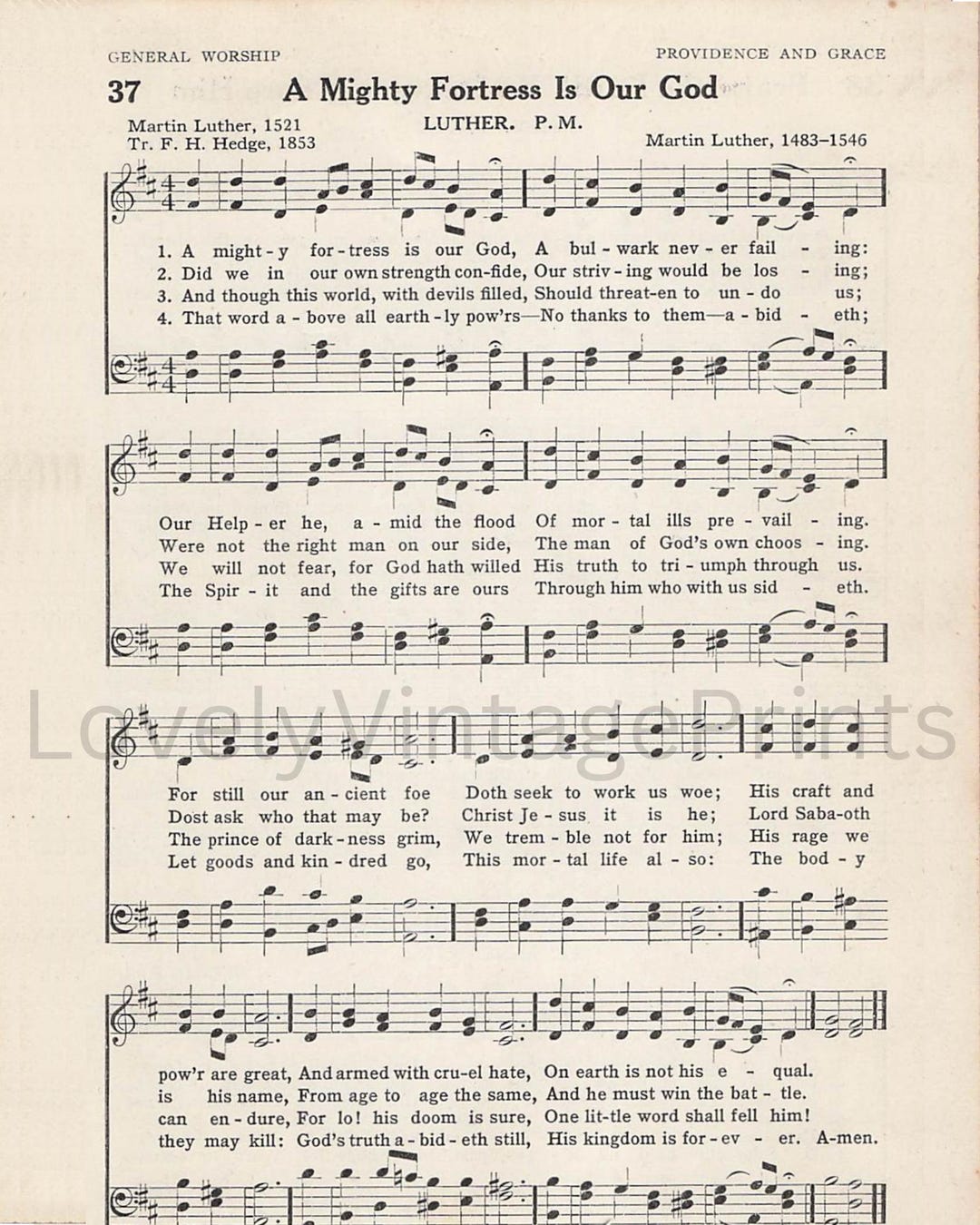 A Mighty Fortress is Our God Printable Vintage Hymnal Page - Digital ...