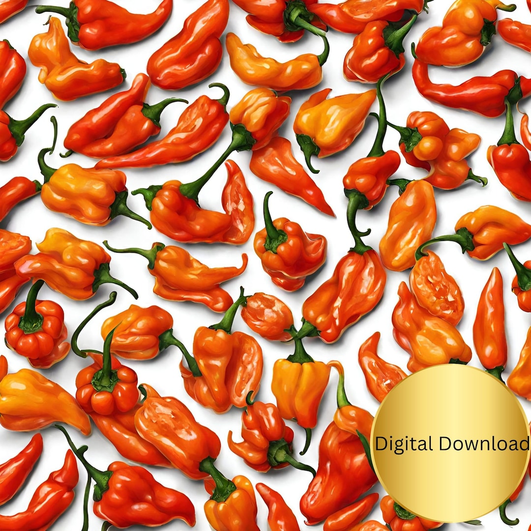 Habanero Peppers Digital Paper, Wallpaper, Wrapping Paper, Collage ...