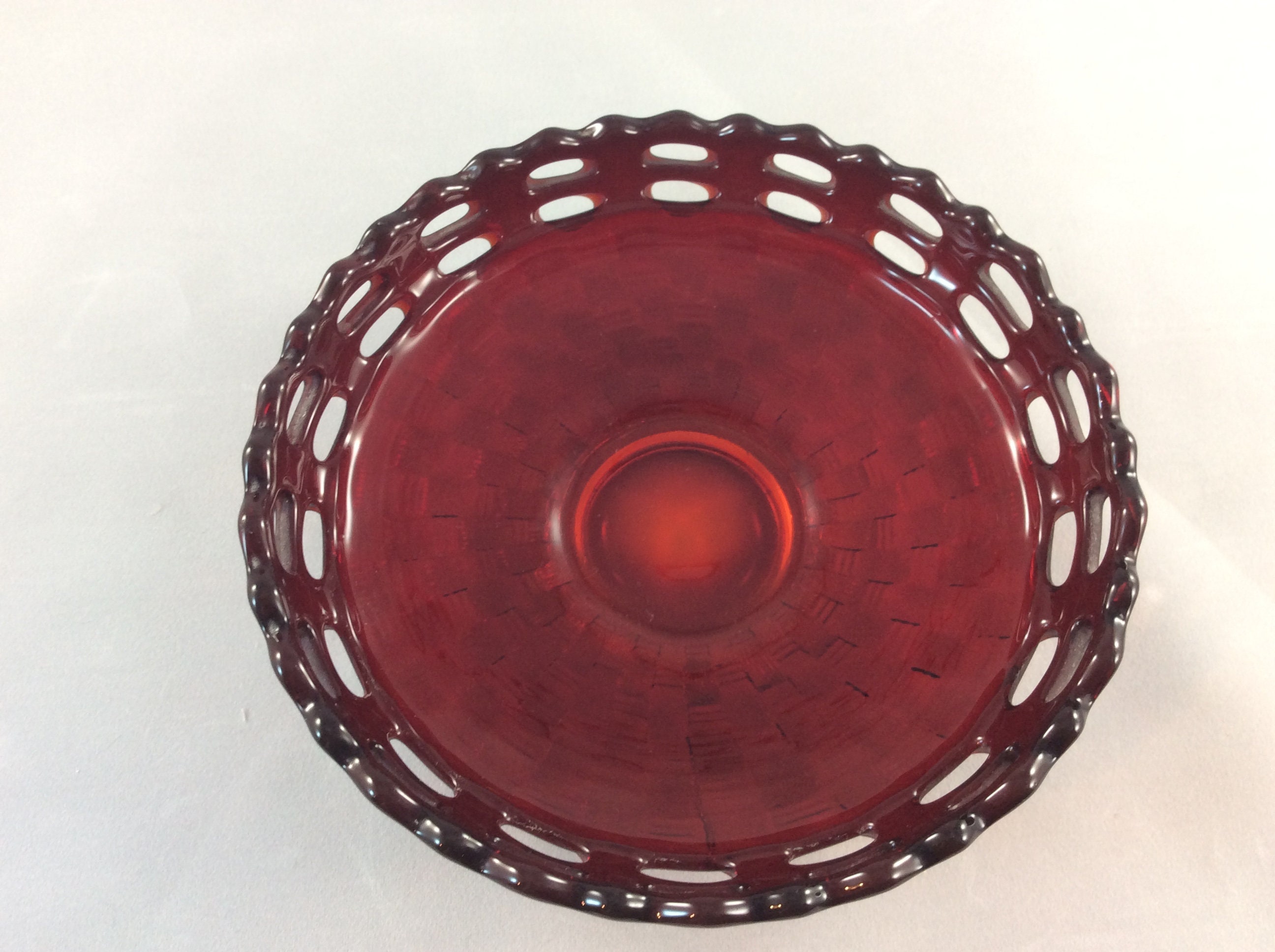 Vintage Fenton Ruby Basket Weave With Open Edge Bon Bon Dish - Etsy