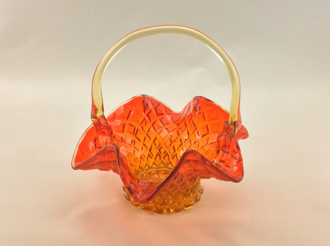 Beautiful Amberina Basket Ruffle Edge, Glass Diamond Quilted Designs - Etsy
