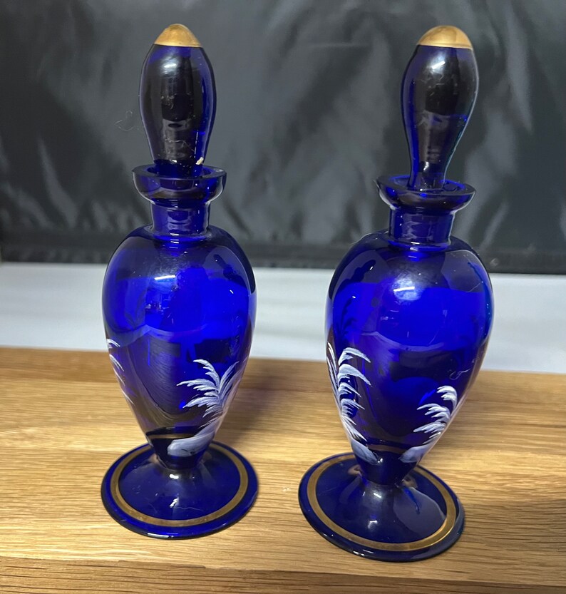 Two Mary Gregory Cobalt Blue Perfume Bottles Etsy