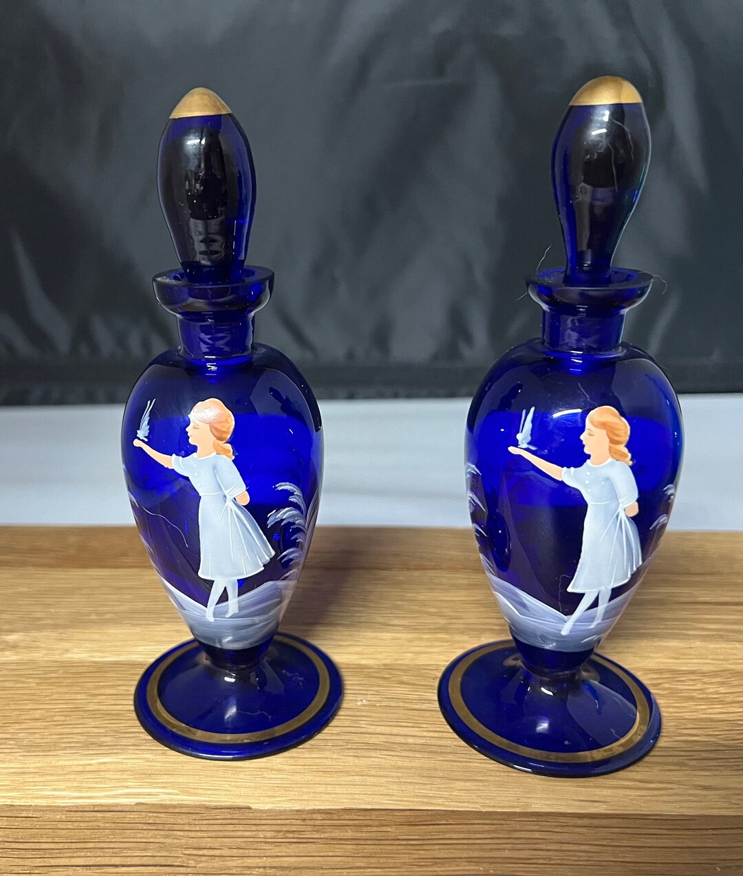 Two Mary Gregory Cobalt Blue Perfume Bottles Etsy