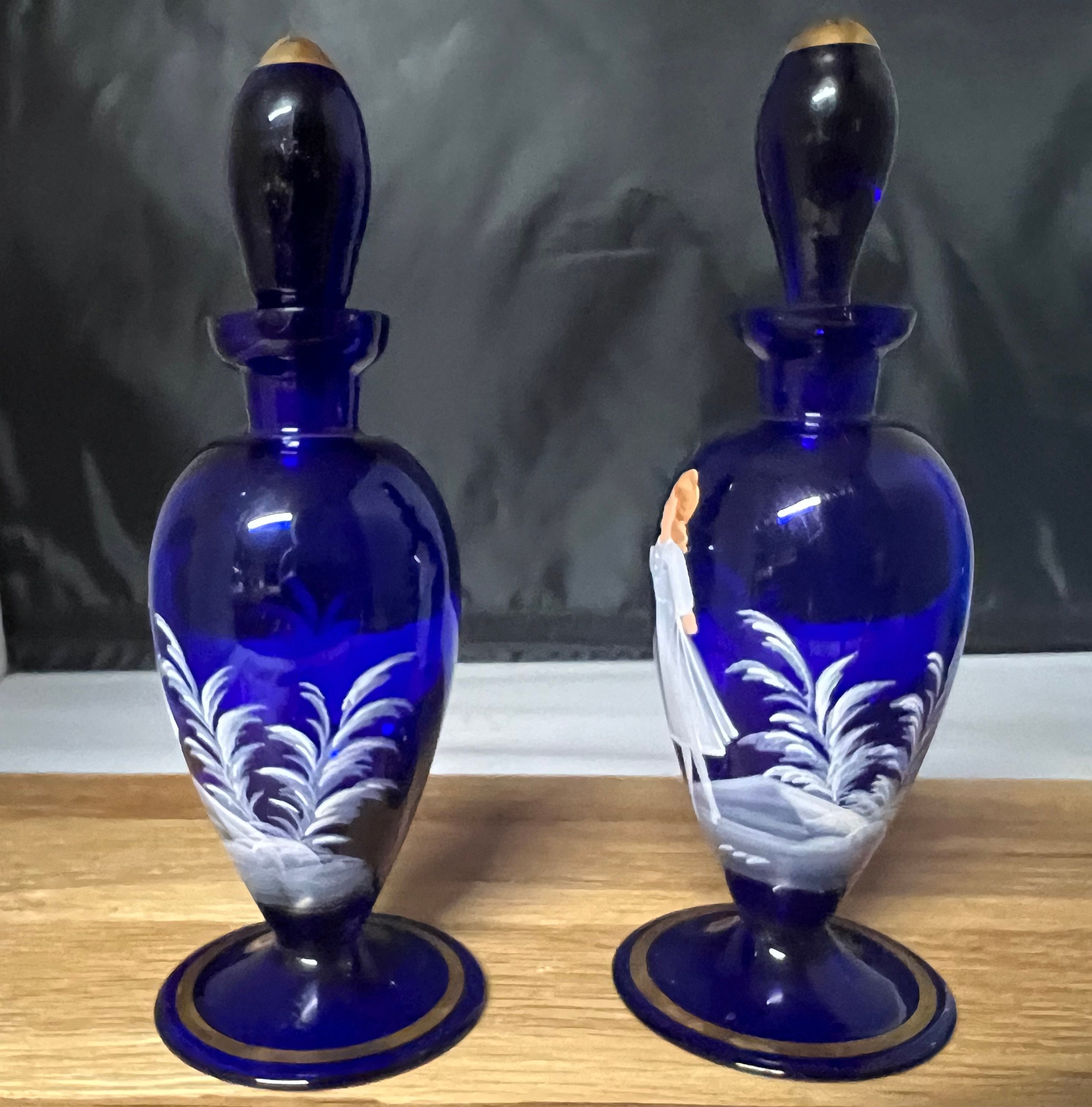 Two Mary Gregory Cobalt Blue Perfume Bottles Etsy