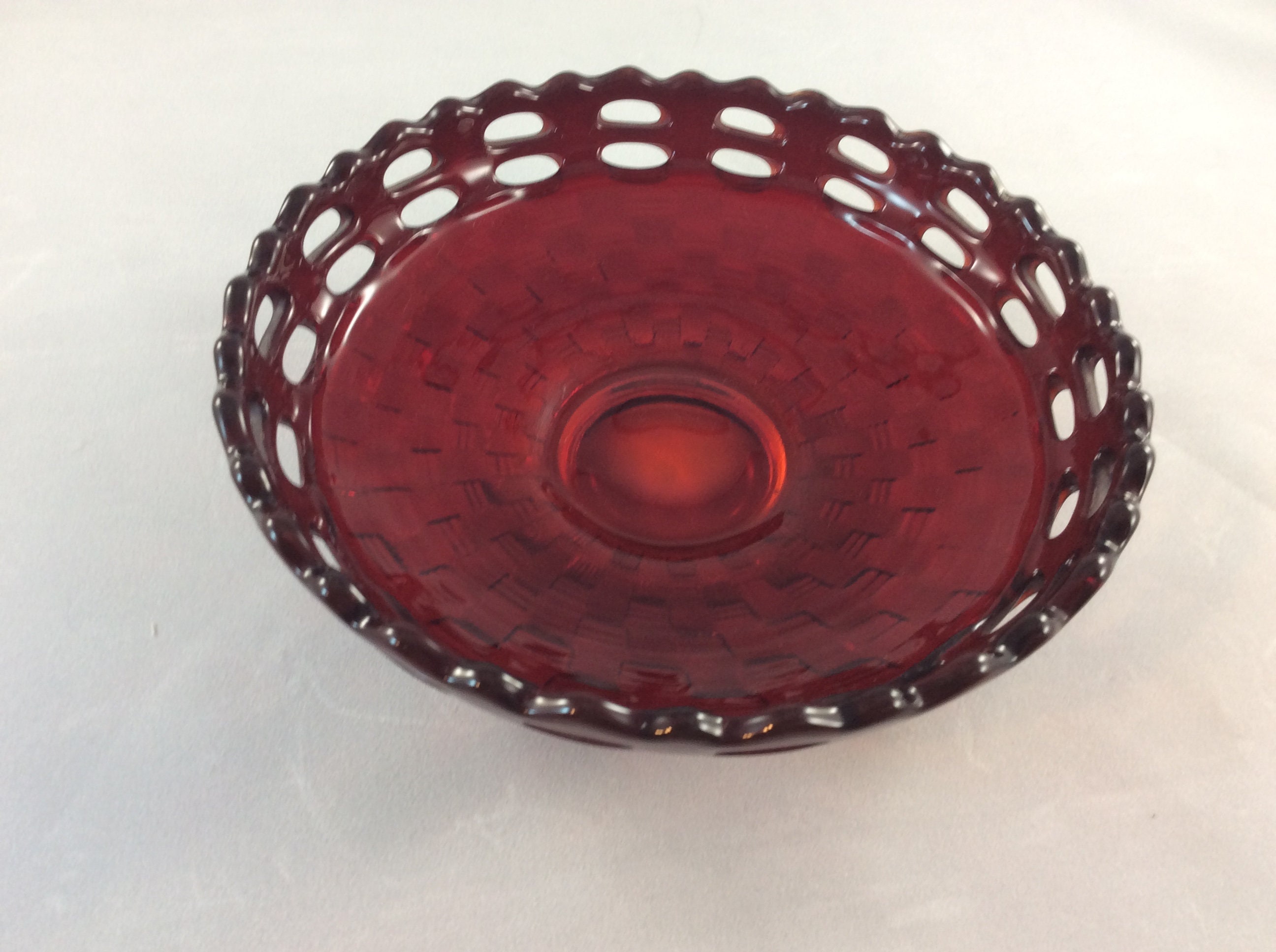 Vintage Fenton Ruby Basket Weave With Open Edge Bon Bon Dish - Etsy