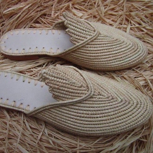 Moroccan Handmade Shoes Made of Natural Raffia and Soles Real - Etsy