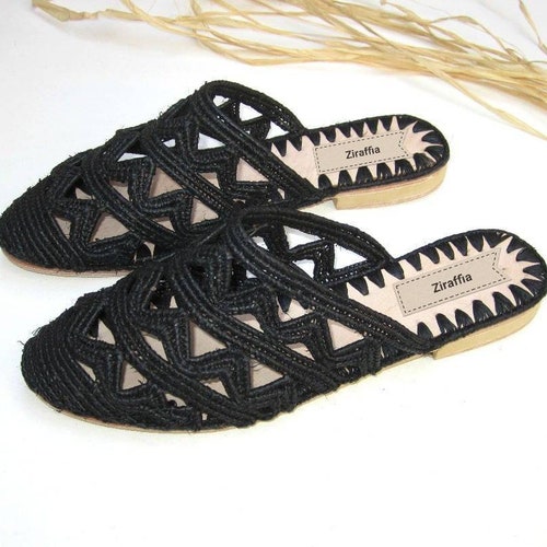 Moroccan Handmade Shoes Made of Natural Raffia and Soles Real - Etsy