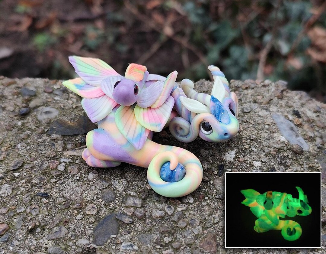 Fluorescent Polymer Clay Dragon With Fish Friend - Etsy