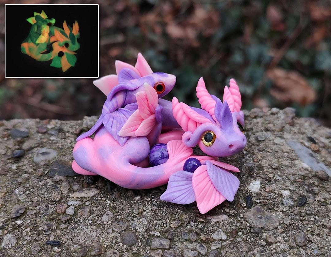 Fluorescent Polymer Clay Dragon With Fish Friend - Etsy