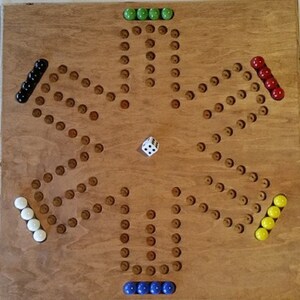 Handmade Real Wood Wahoo Board With Marbles Dice 6 Player