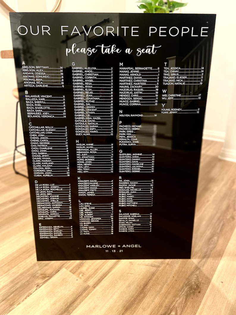 Laser Etched Acrylic Seating Chart, Acrylic Seating Chart, Wedding ...