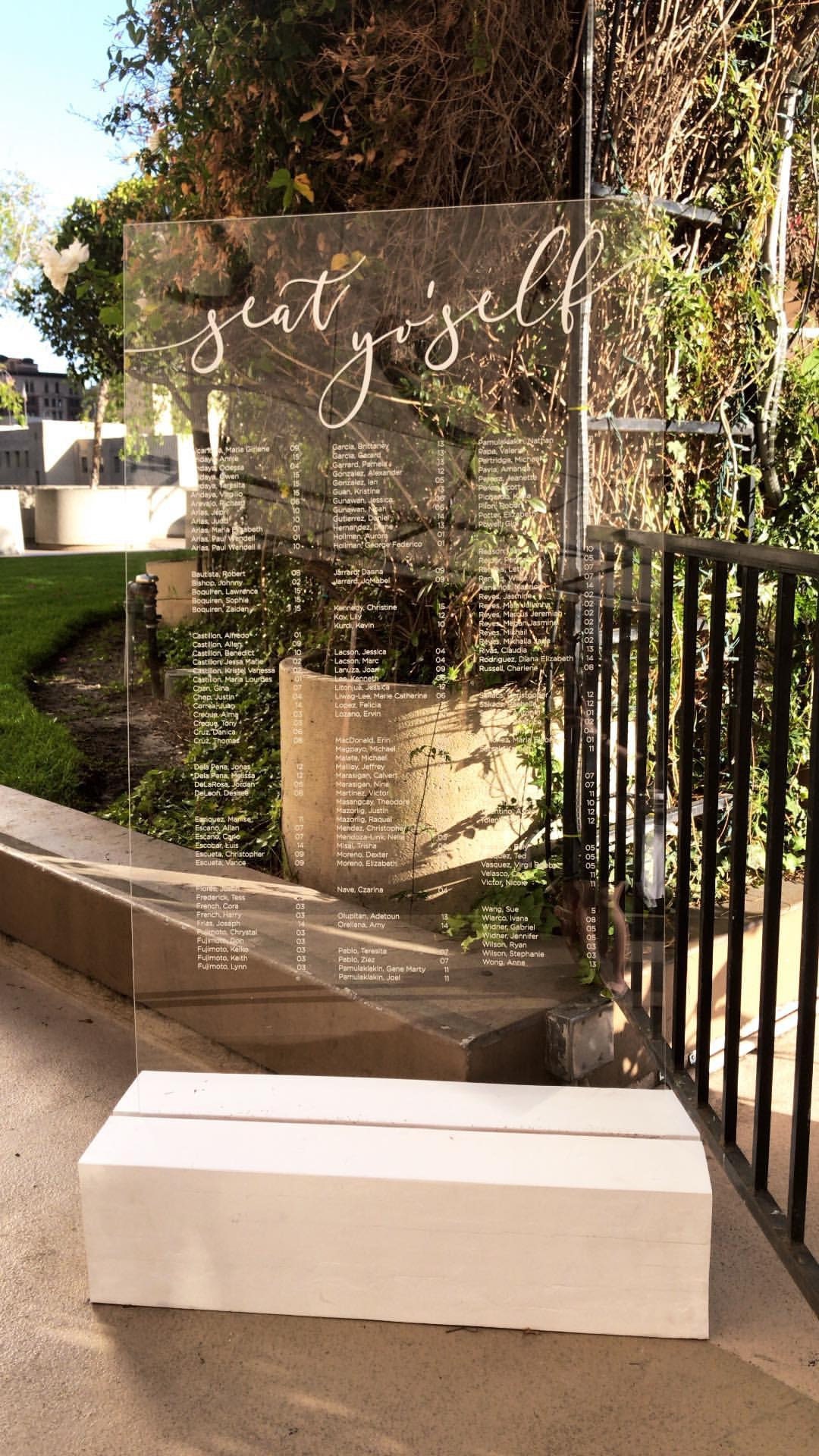 Laser Etched Acrylic Seating Chart,clear Seating Chart,party Decor ...